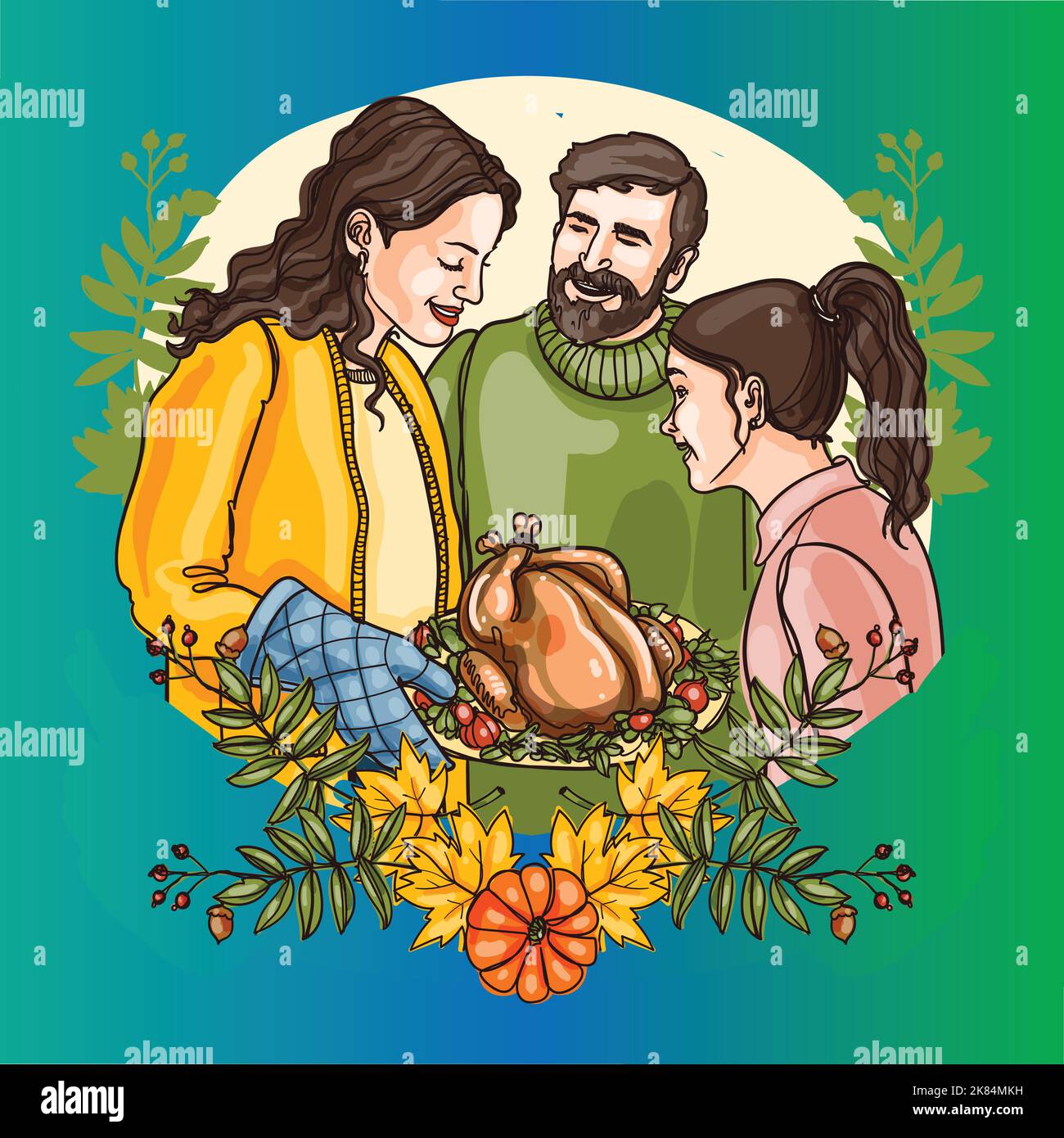 hand drawn people celebrating thanksgiving vector design illustration ...