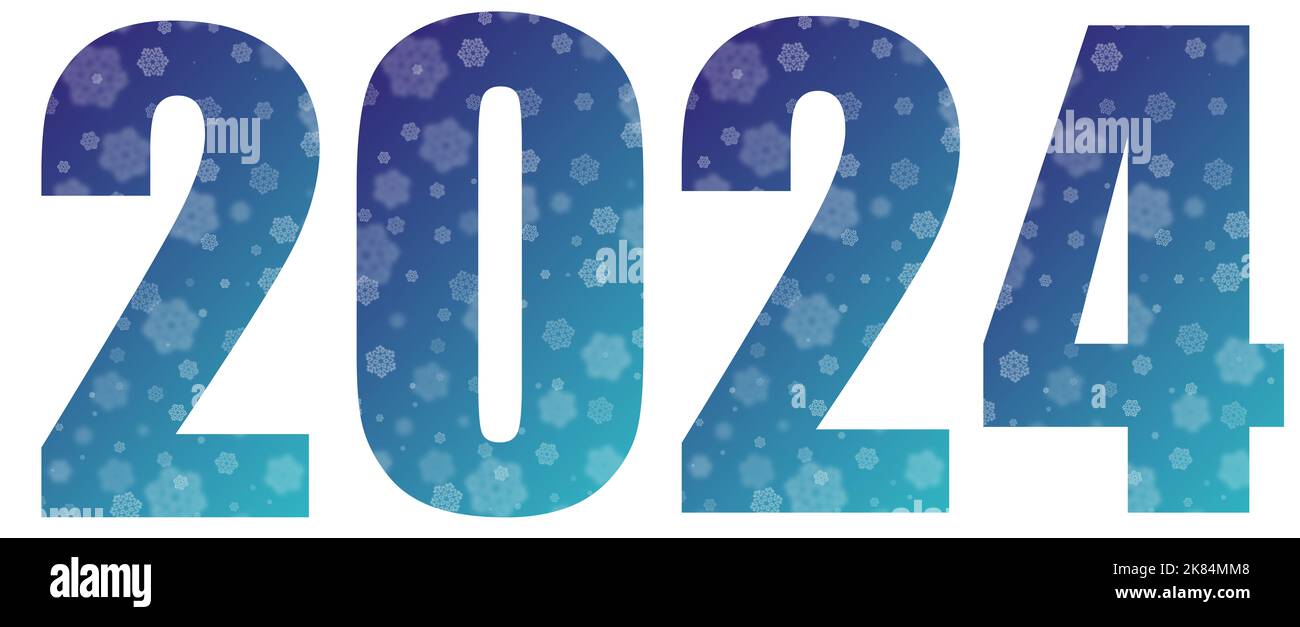 Winter New Year calendar - Blue numbers 2024 from snowflakes on a white ...