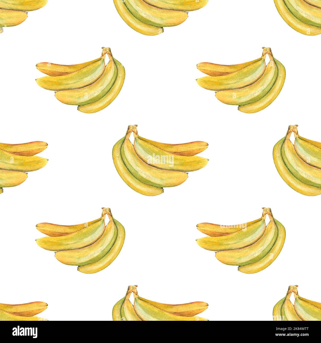 bright yellow bunch of bananas watercolor pattern on isolated white ...