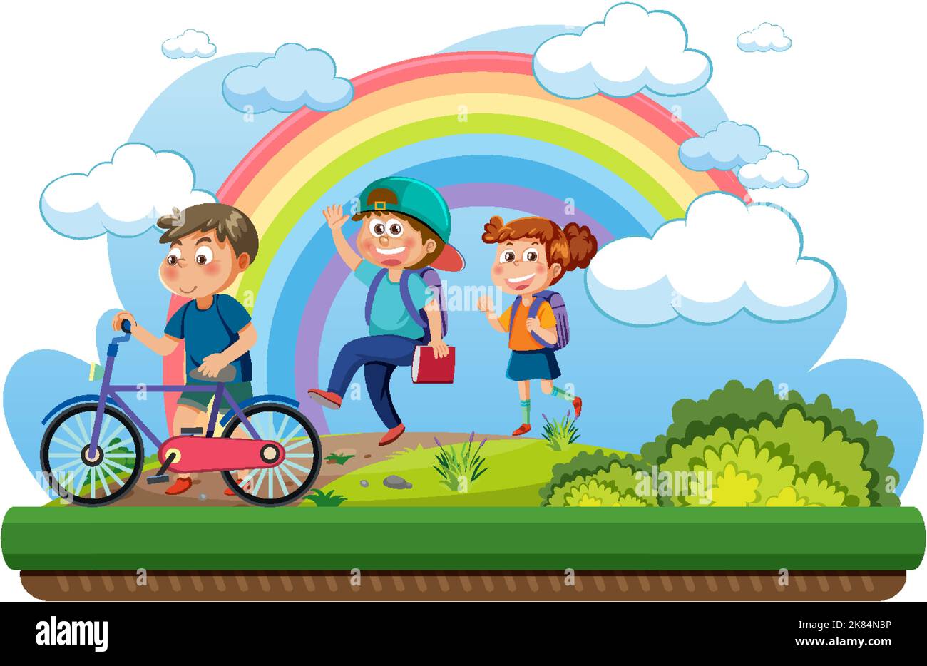 Cartoon happy children walking illustration Stock Vector Image & Art ...