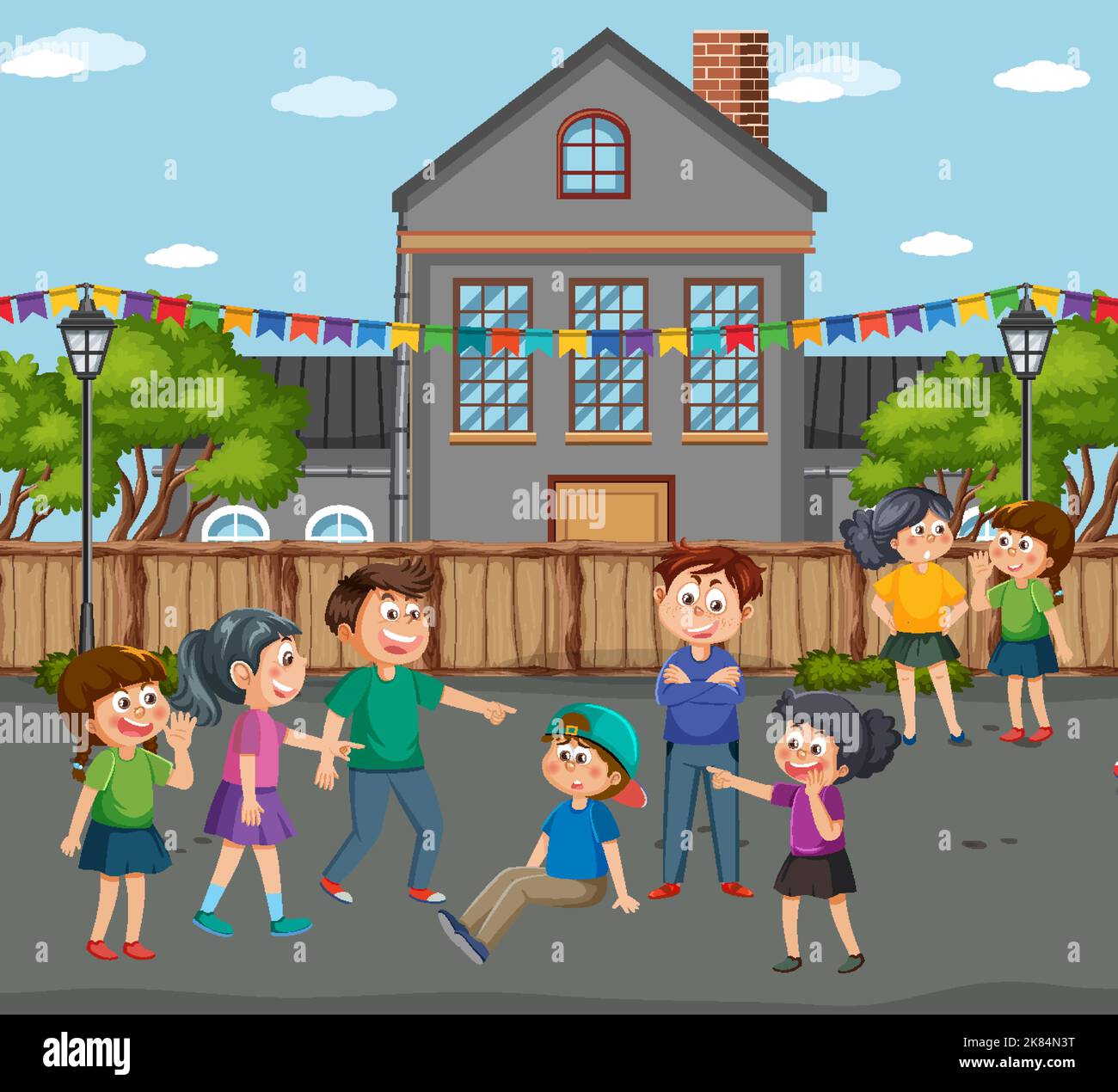 Kids bullying their friend at school illustration Stock Vector Image ...