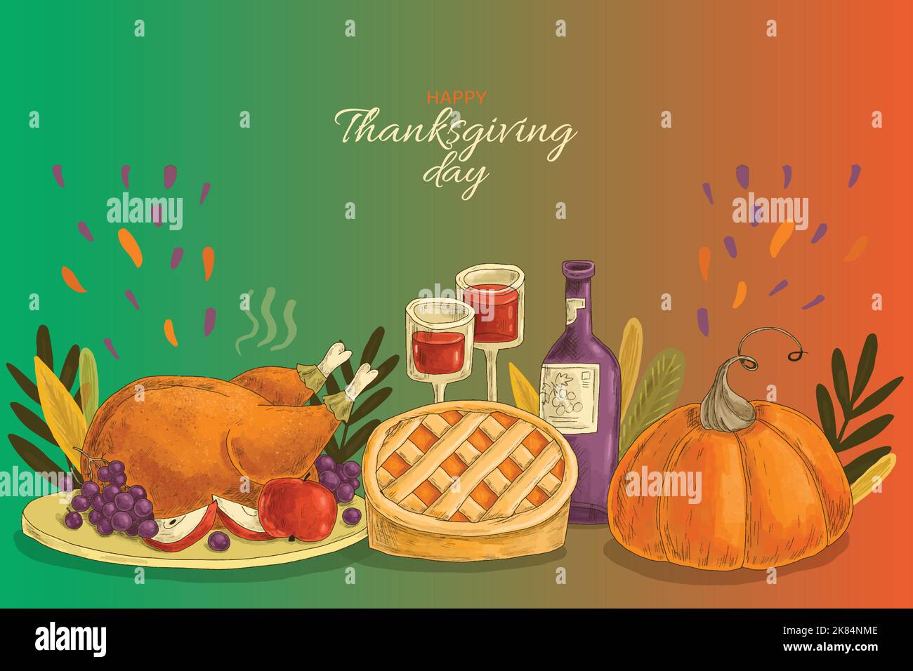 hand drawn thanksgiving background vector design illustration Stock ...