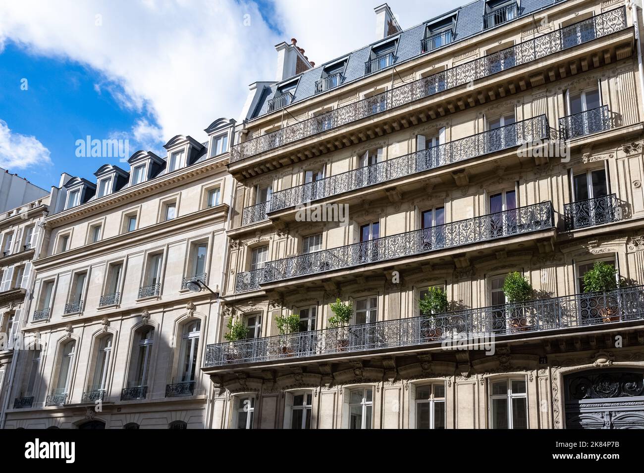 Paris, beautiful building in a luxury neighborhood, typical Haussmann ...