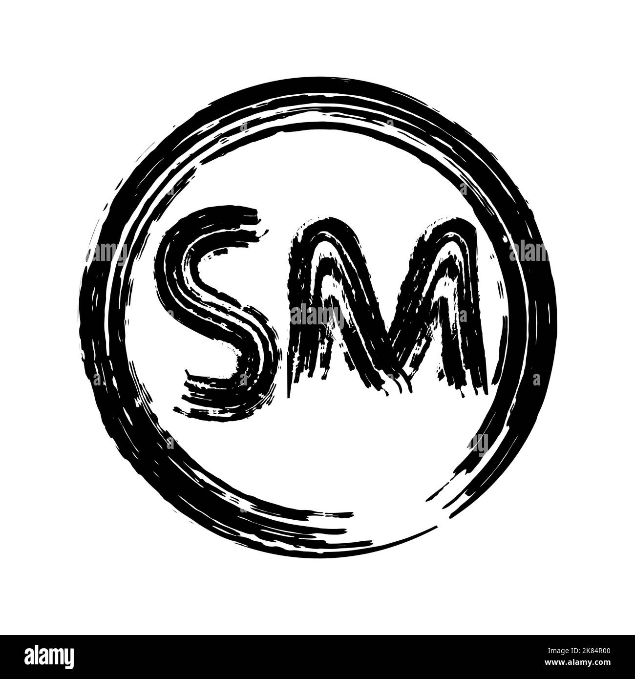 SM sign - Service Mark in a circle, black brush drawing, vector image ...