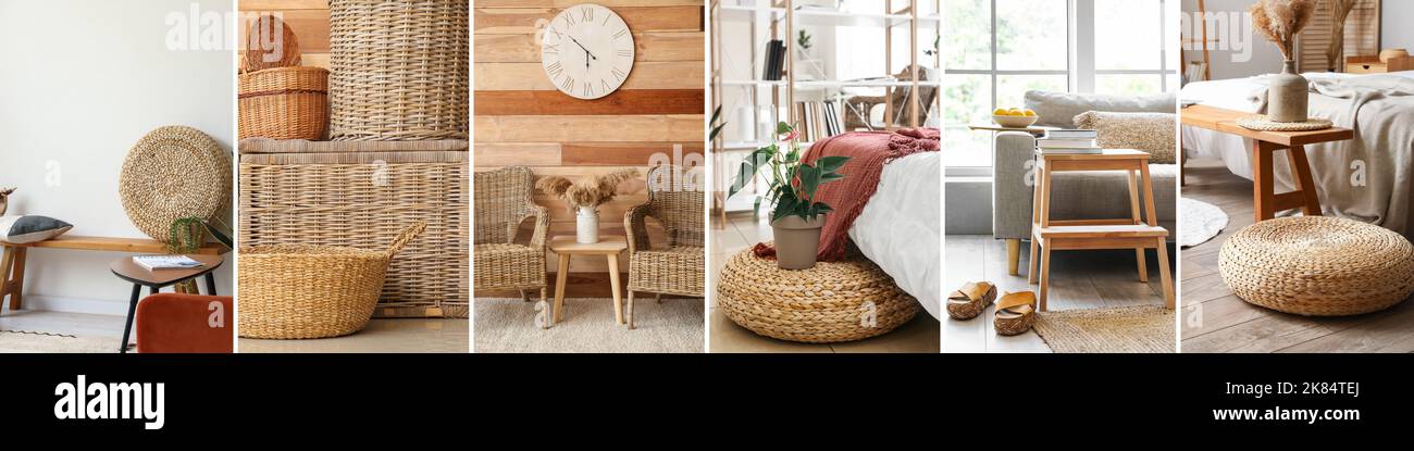Set of stylish rattan elements of domestic interiors Stock Photo - Alamy