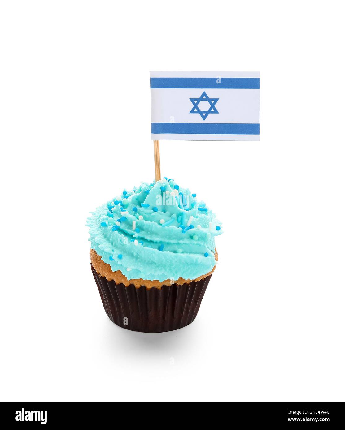 Cupcake with small flag of Israel on white background Stock Photo - Alamy