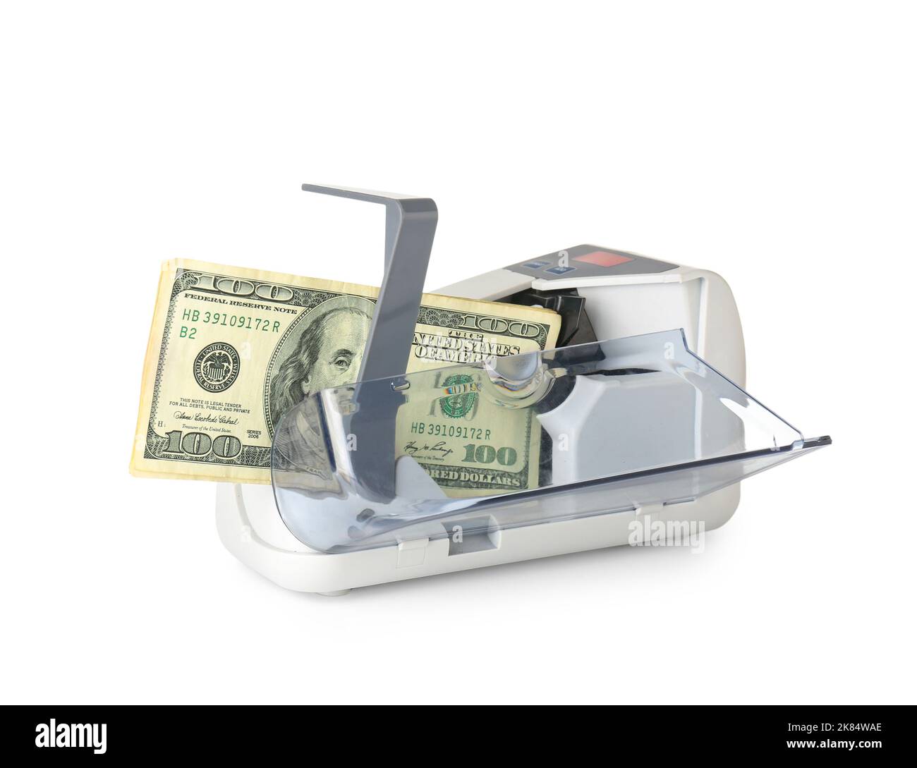 Dollars in modern currency counting machine on white background Stock ...