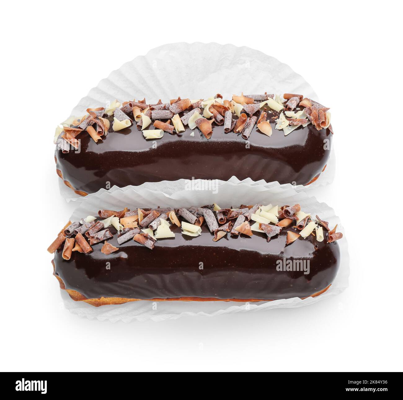 Tasty chocolate eclairs isolated on white background Stock Photo - Alamy