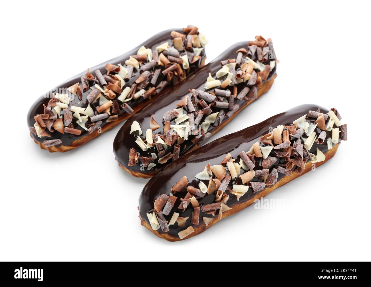 Sweet chocolate eclairs isolated on white background Stock Photo - Alamy