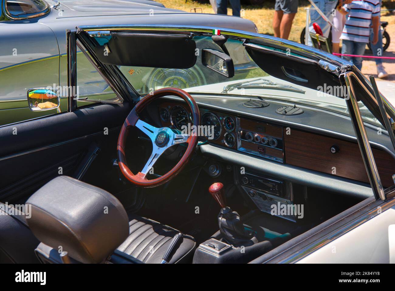 BADEN BADEN, GERMANY - JULY 2022: interior of white Fiat 124 Sport ...