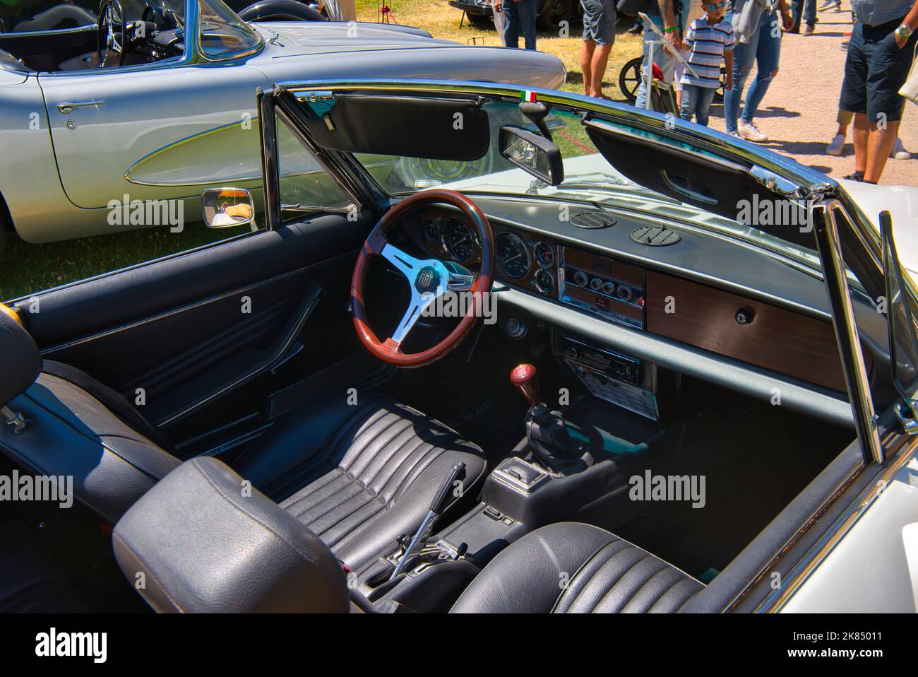 BADEN BADEN, GERMANY - JULY 2022: interior of white Fiat 124 Sport ...