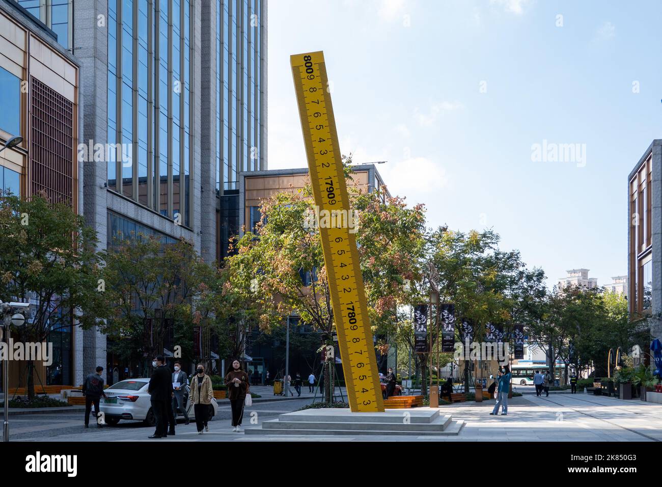 SHANGHAI, CHINA - OCTOBER 21, 2022 - A yellow ruler with a height of ...