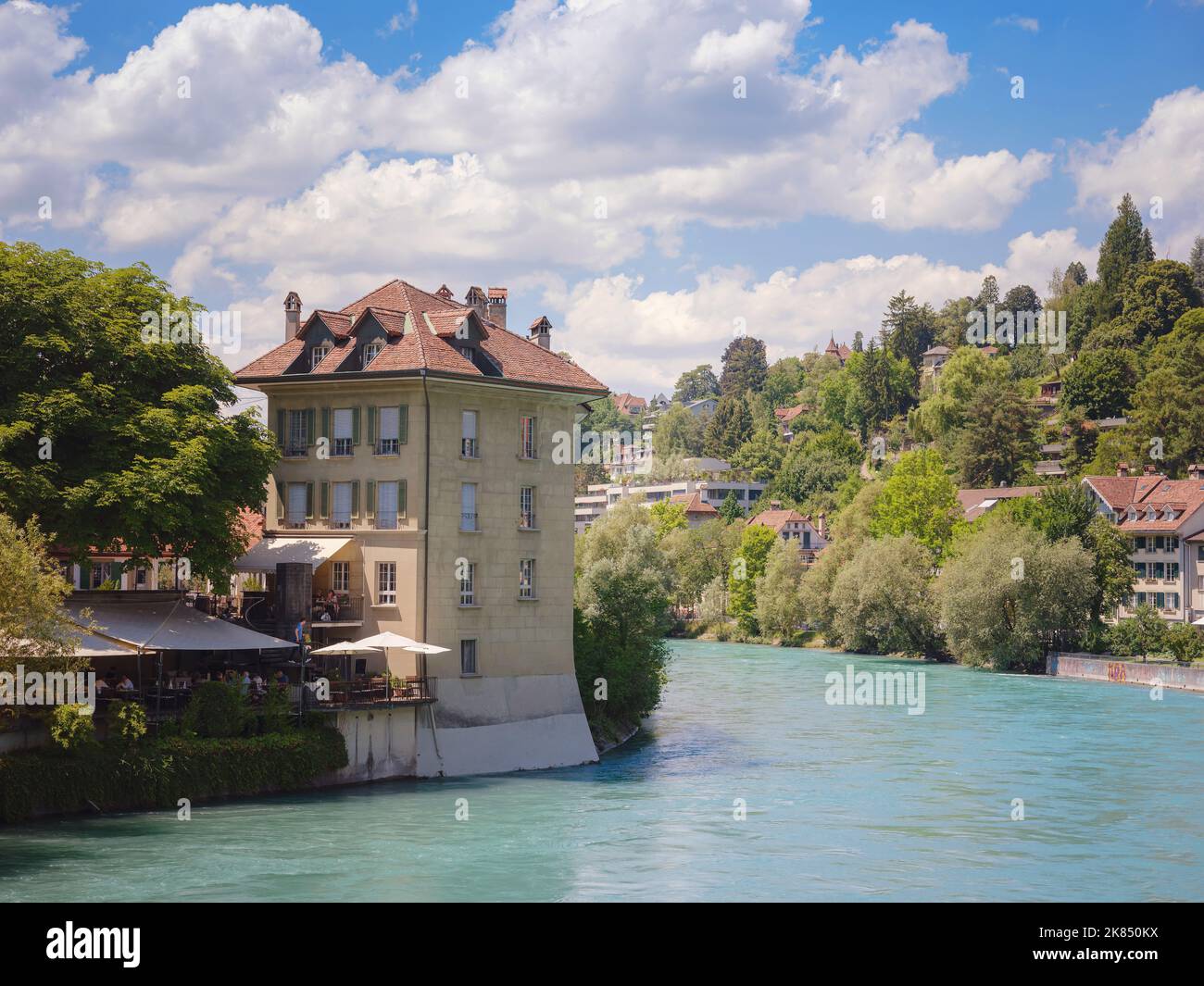 travel to Bern, Switzerland in summer. View of the river Aare Stock ...