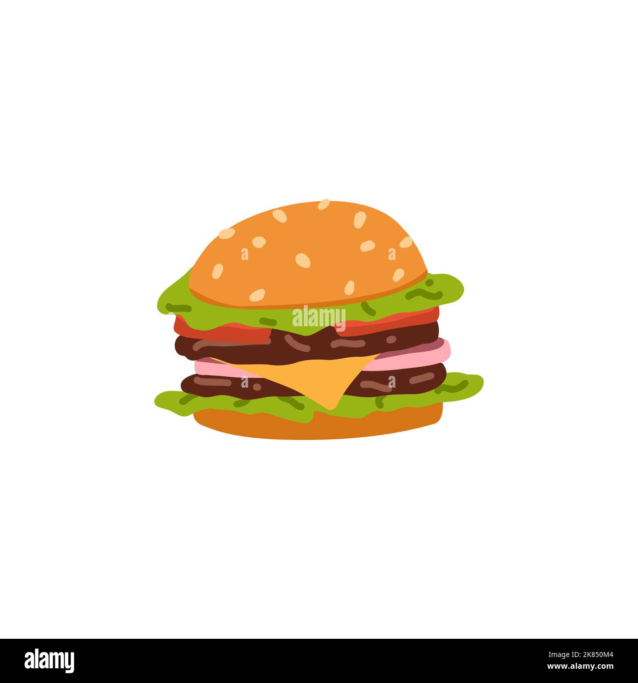 Hamburger fast food. Cartoon burger unhealthy food. Vector snack ...