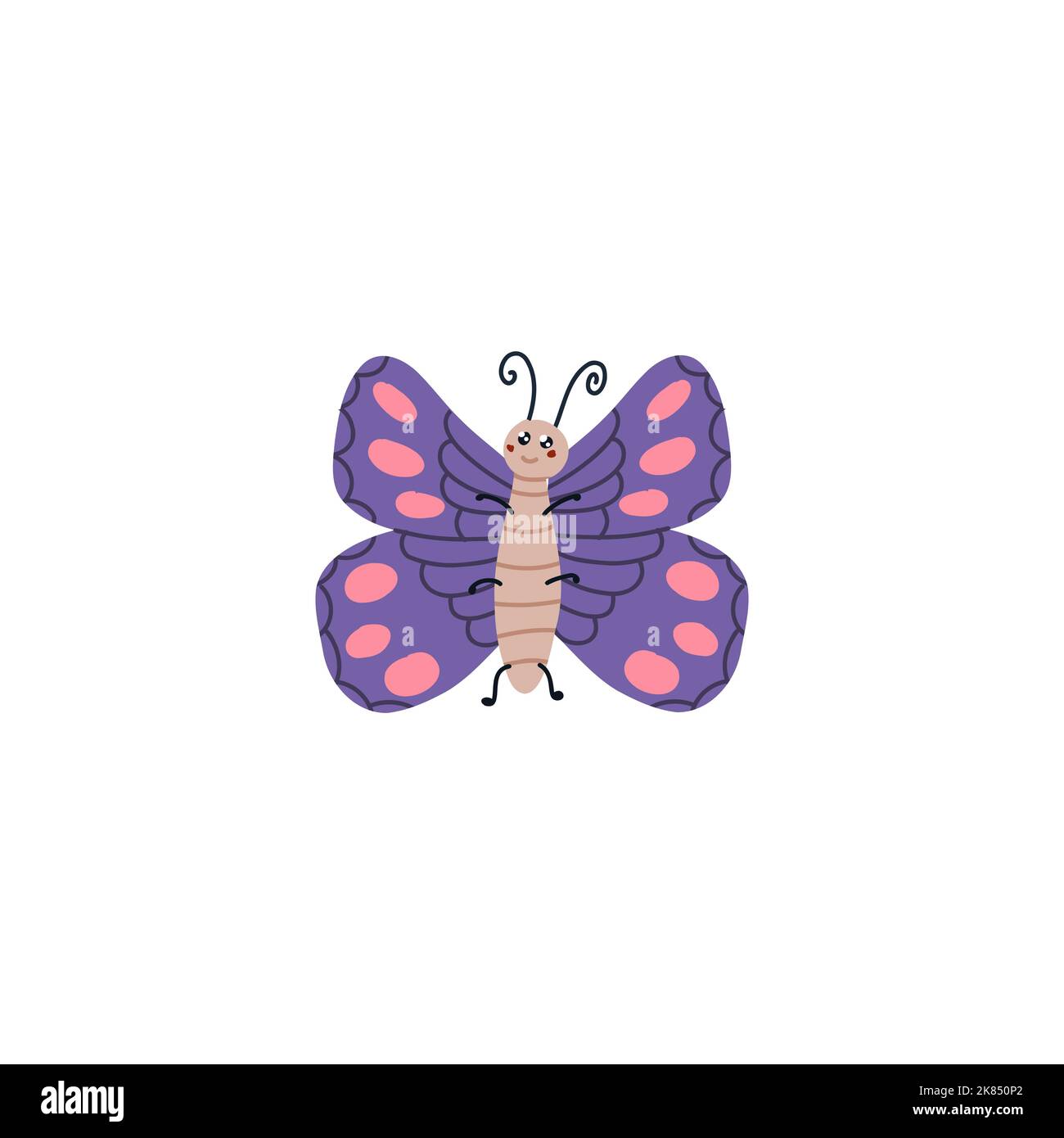 Cute butterfly. Hand drawn funny insects. Smiling characters for ...