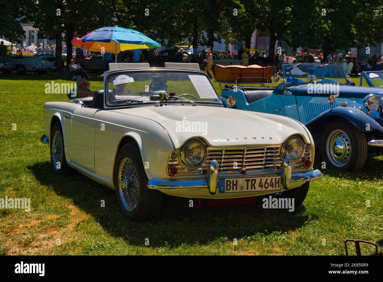 BADEN BADEN, GERMANY - JULY 2019: white TRIUMPH TR4 TR5 cabrio roadster ...