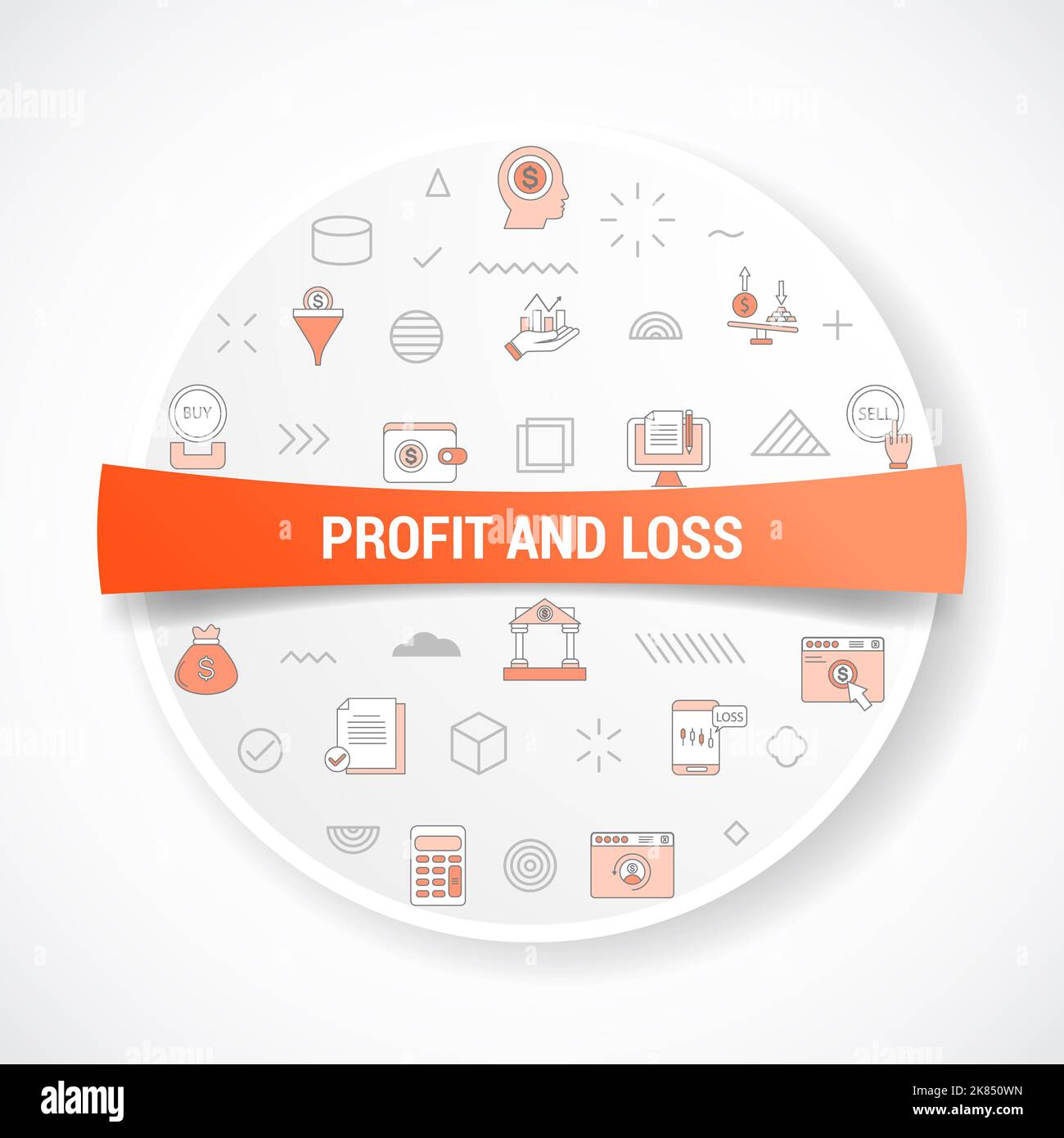 p and l profit and loss concept with icon concept with round or circle ...