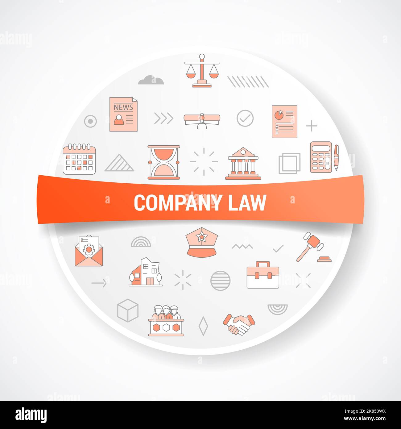 company law concept with icon concept with round or circle shape for ...