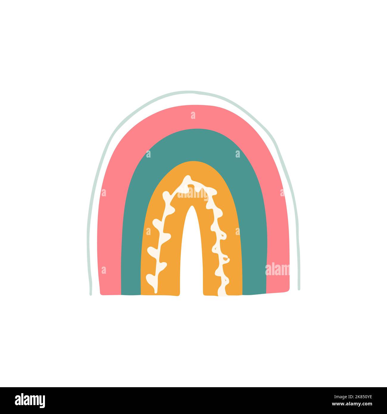 Pastel boho rainbow. Cute hand drawn modern stickers for nursery ...