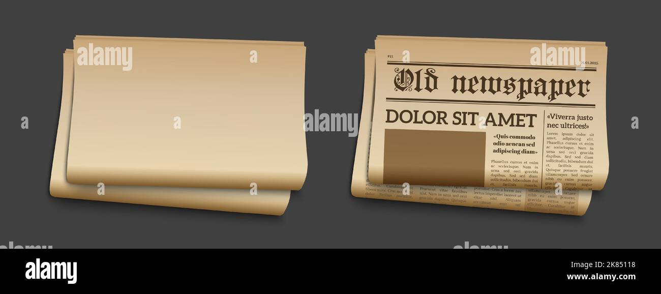 Old newspaper mockup. Retro newsprint page. Vector realistic old news ...