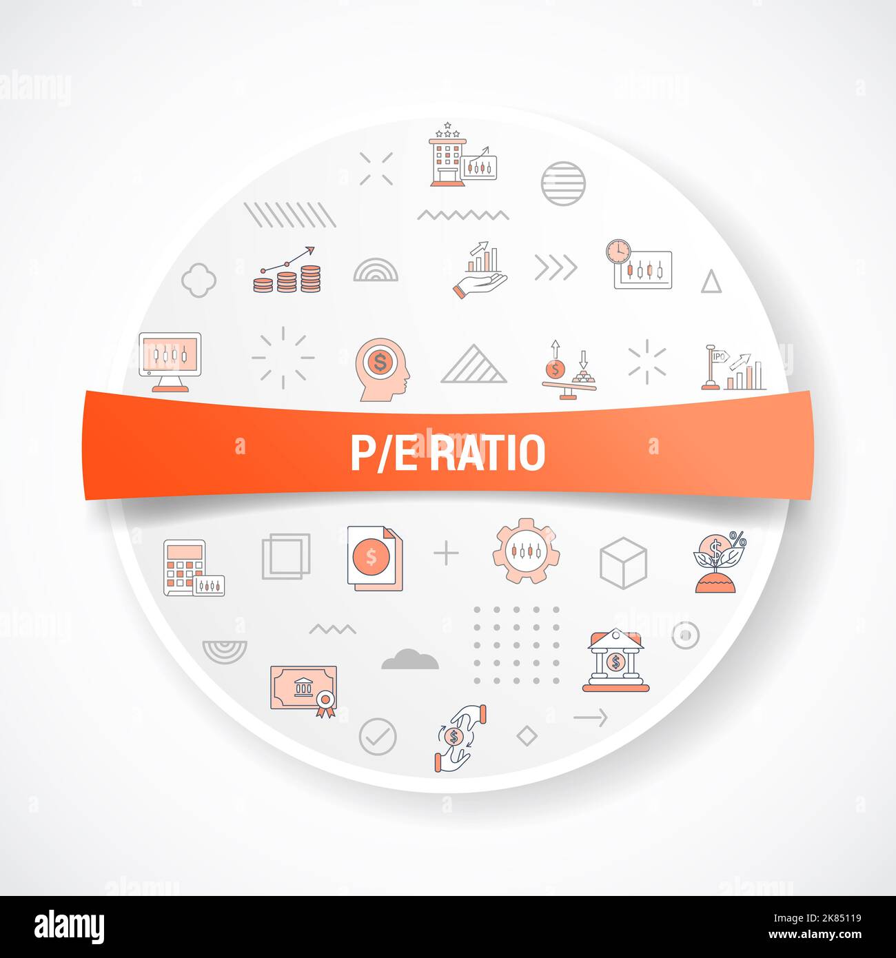 pe ratio business concept with icon concept with round or circle shape ...