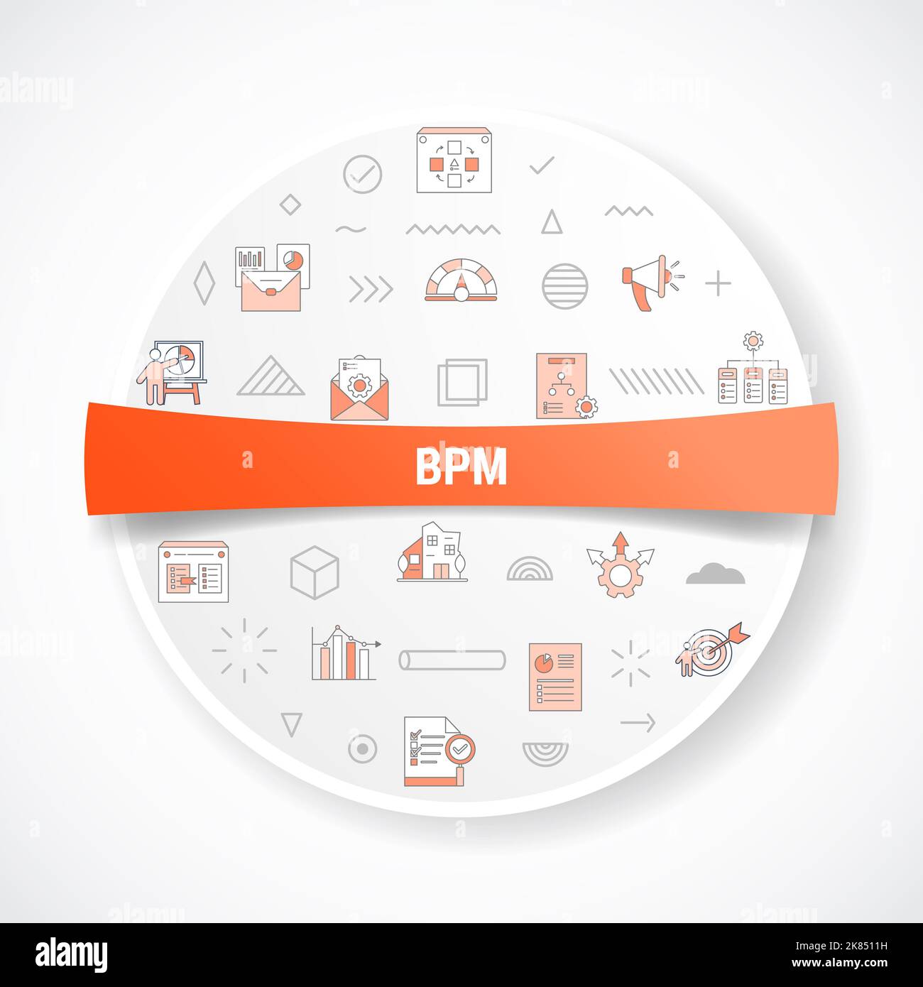 bpm business process management concept with icon concept with round or ...