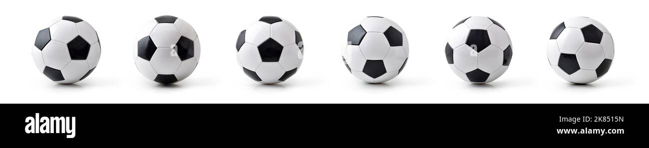 Multiple views of a classic stitched leather soccer ball with shadow ...
