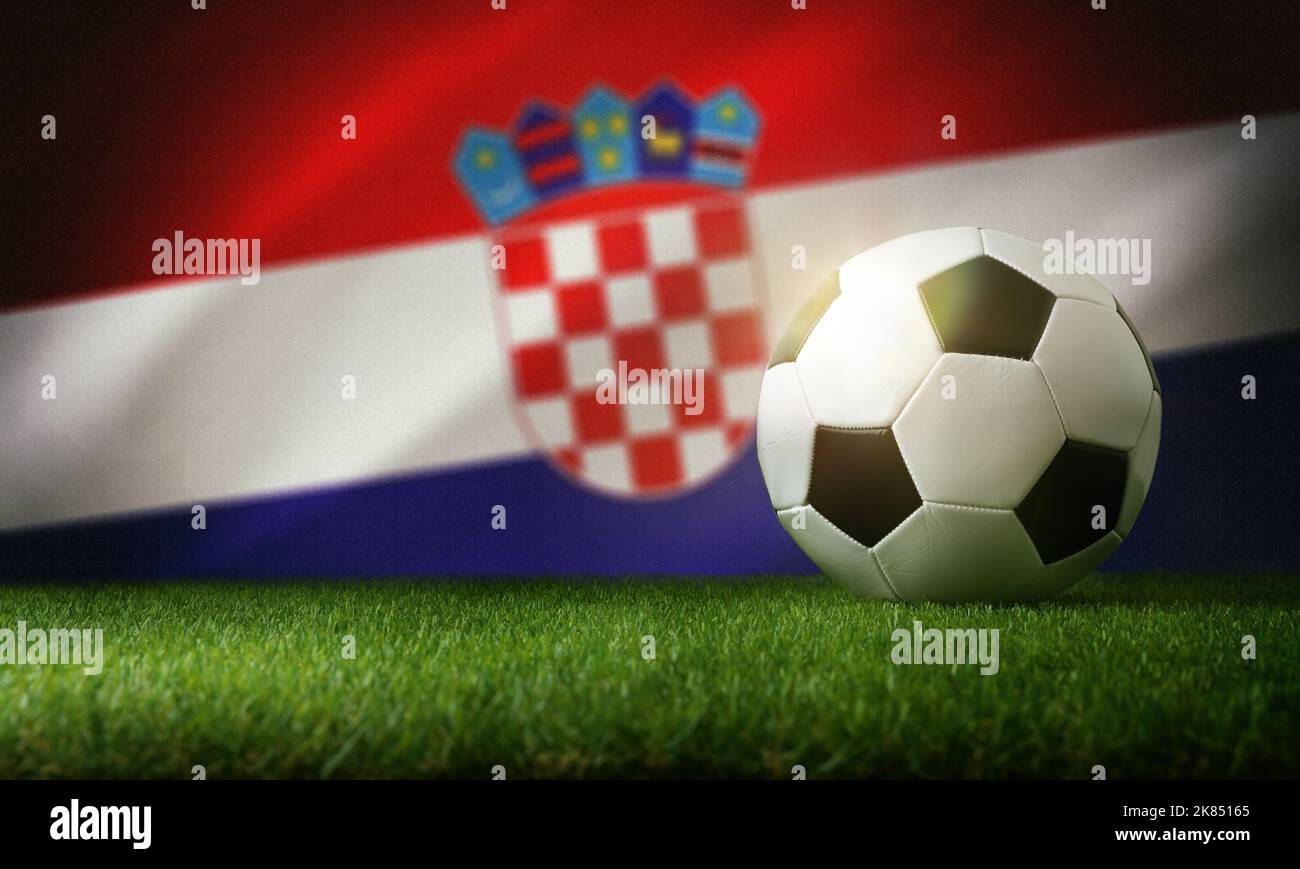 Croatia national team composition with classic ball on grass and flag ...