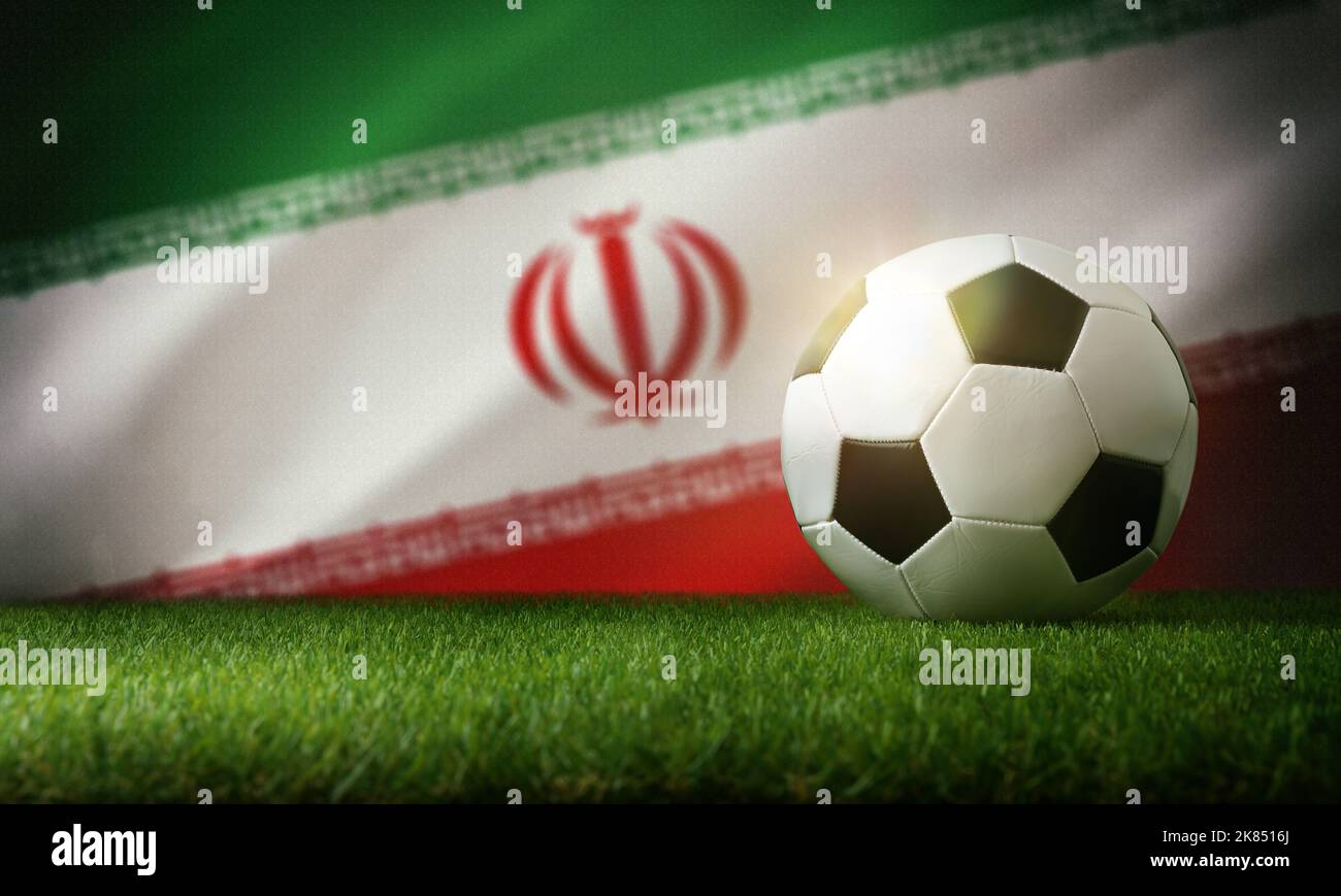Iran national team composition with classic ball on grass and flag in ...