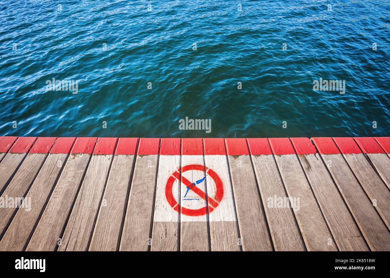 No diving sign stenciled on walkway Stock Photo - Alamy