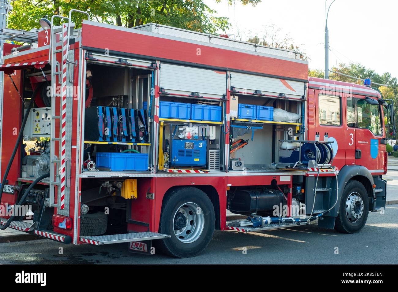Fire engine, ready to save lives, a well-equipped red car Stock Photo ...