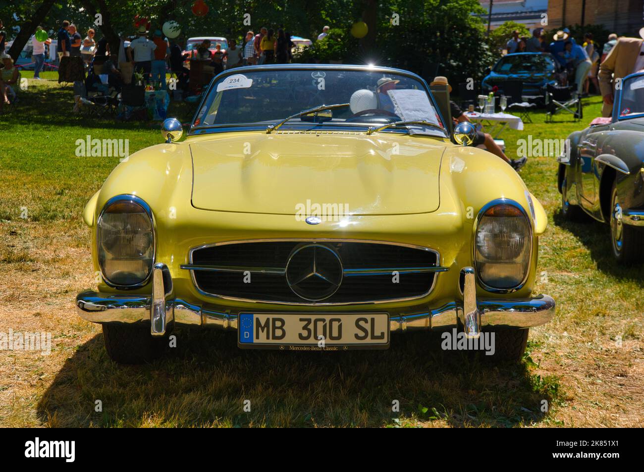 BADEN BADEN, GERMANY - JULY 2022: lemon yellow Mercedes-Benz 300 SL ...