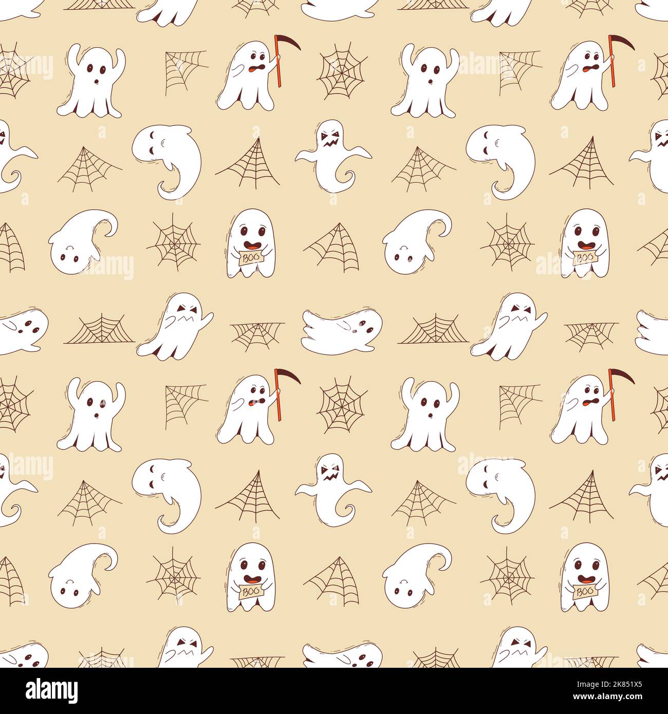 Spooky halloween ghosts seamless pattern. Spooky poltergeist. Halloween ...