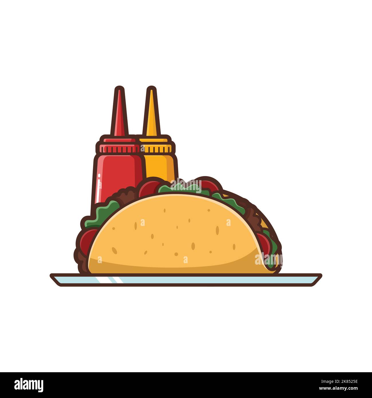 Taco with Sauce and Mayonnaise - Lunch, illustration - vector cartoon ...