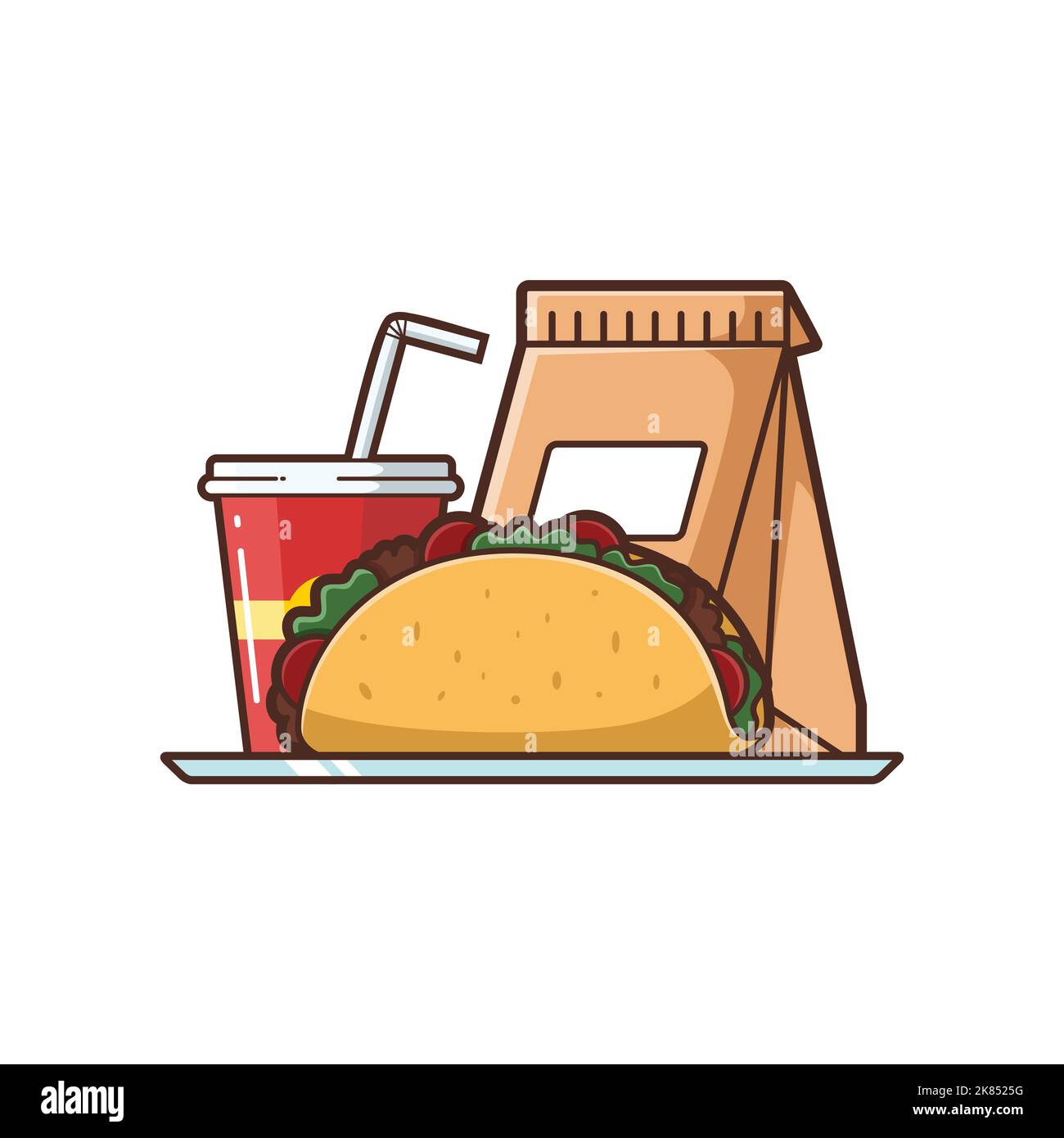 Illustration of Taco and Soft drink takeout, Food bag paper - vector ...