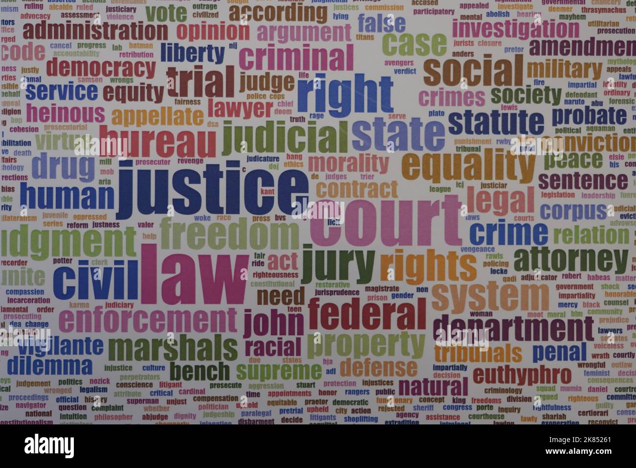 Justice word cloud concept. Justice word cloud. Made with the text only ...