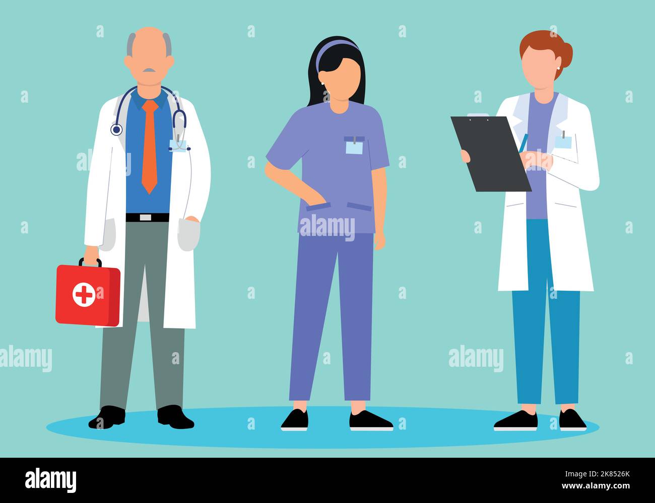Three people with medicine doctor and nurse in illustration Stock ...