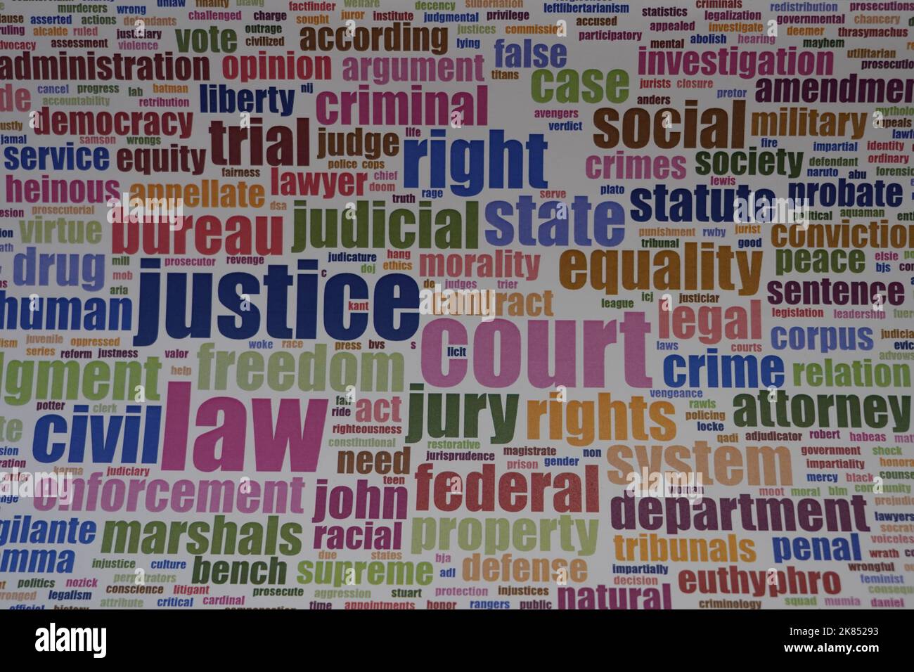 Justice word cloud concept. Justice word cloud. Made with the text only ...
