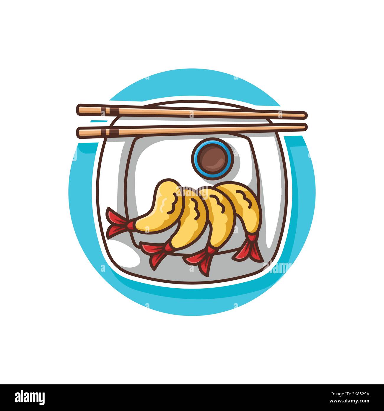 Fried Shrimps with Soy Sauce on a White Plate Illustration Cartoon ...