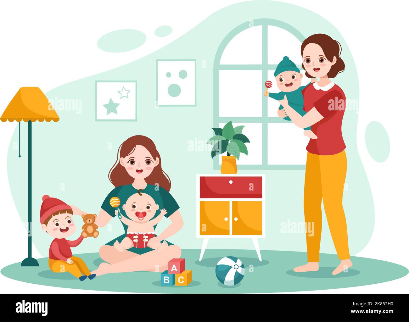 Babysitter or Nanny Services to Care, Provide for Baby Needs and Play ...