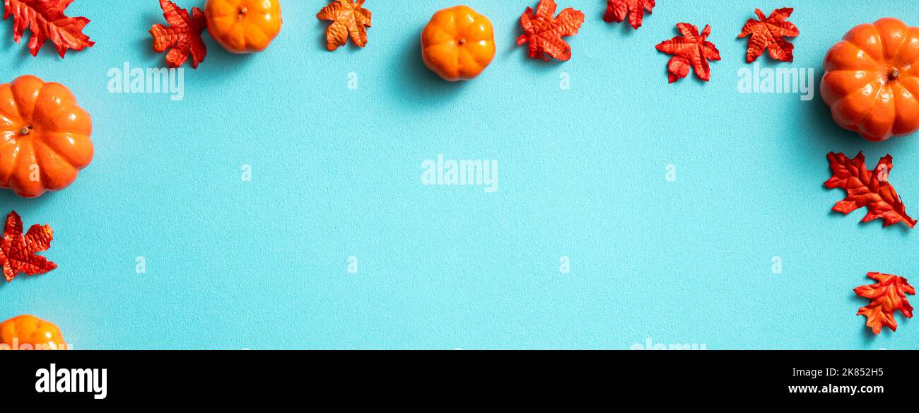 Creative Halloween autumn shopping design concept decoration on blue ...