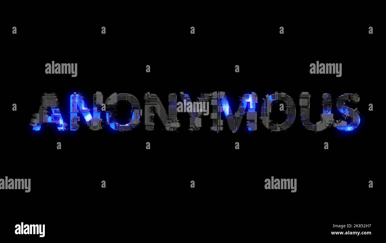 modern cybernetic text ANONYMOUS shining blue electrical light ...
