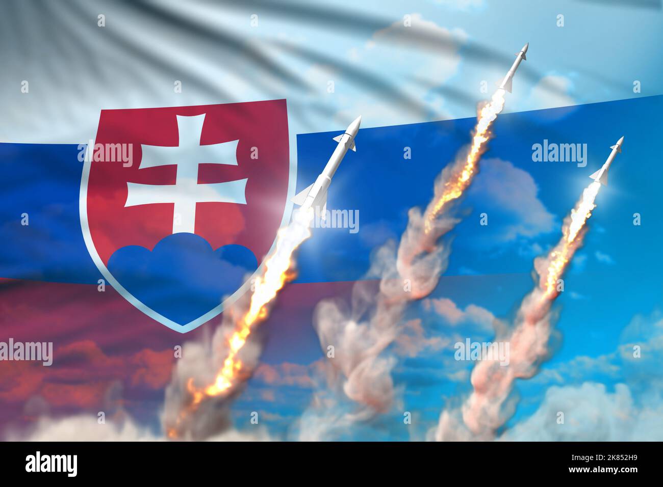 Modern strategic rocket forces concept on blue sky background, Slovakia ...