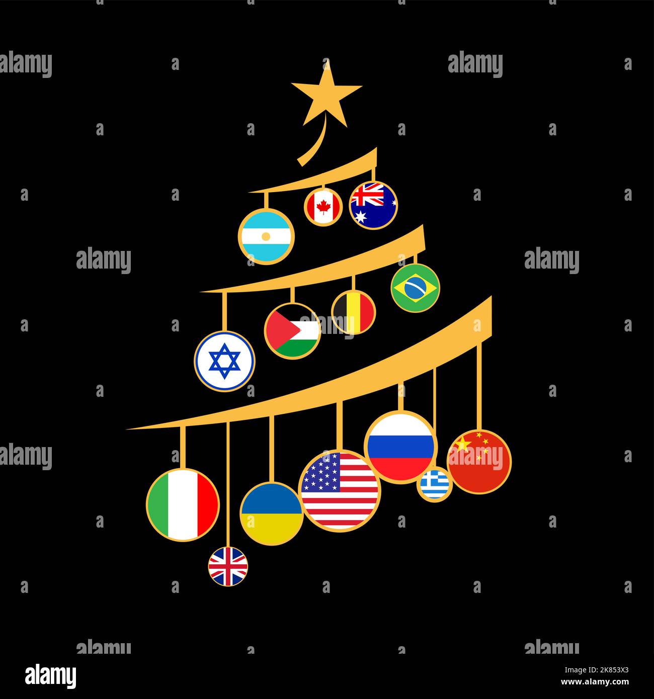 Christmas tree with national flags, world peace without wars. Vector ...
