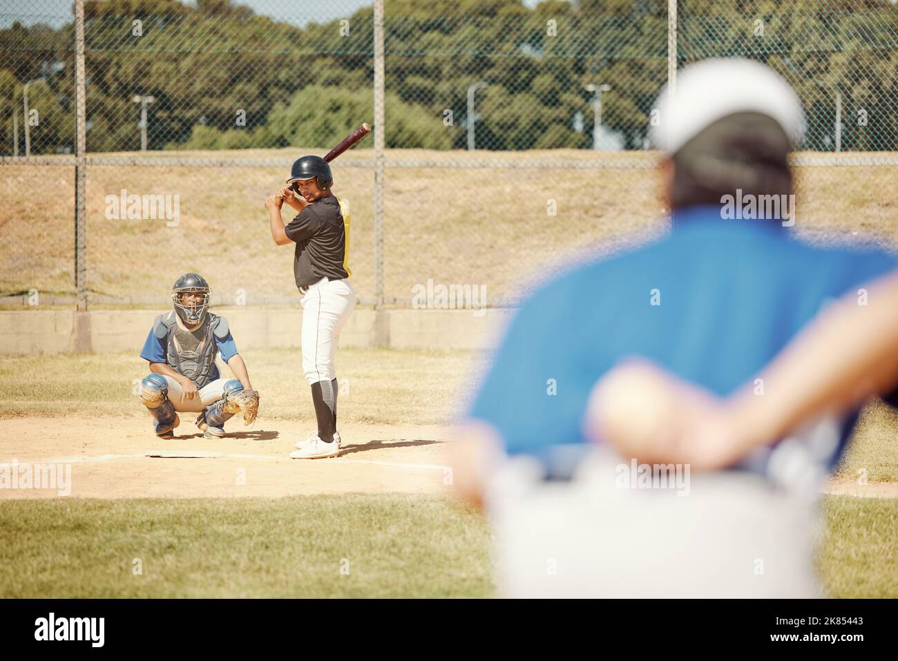 Team, baseball and pitch in sports game for exercise, collaboration and ...