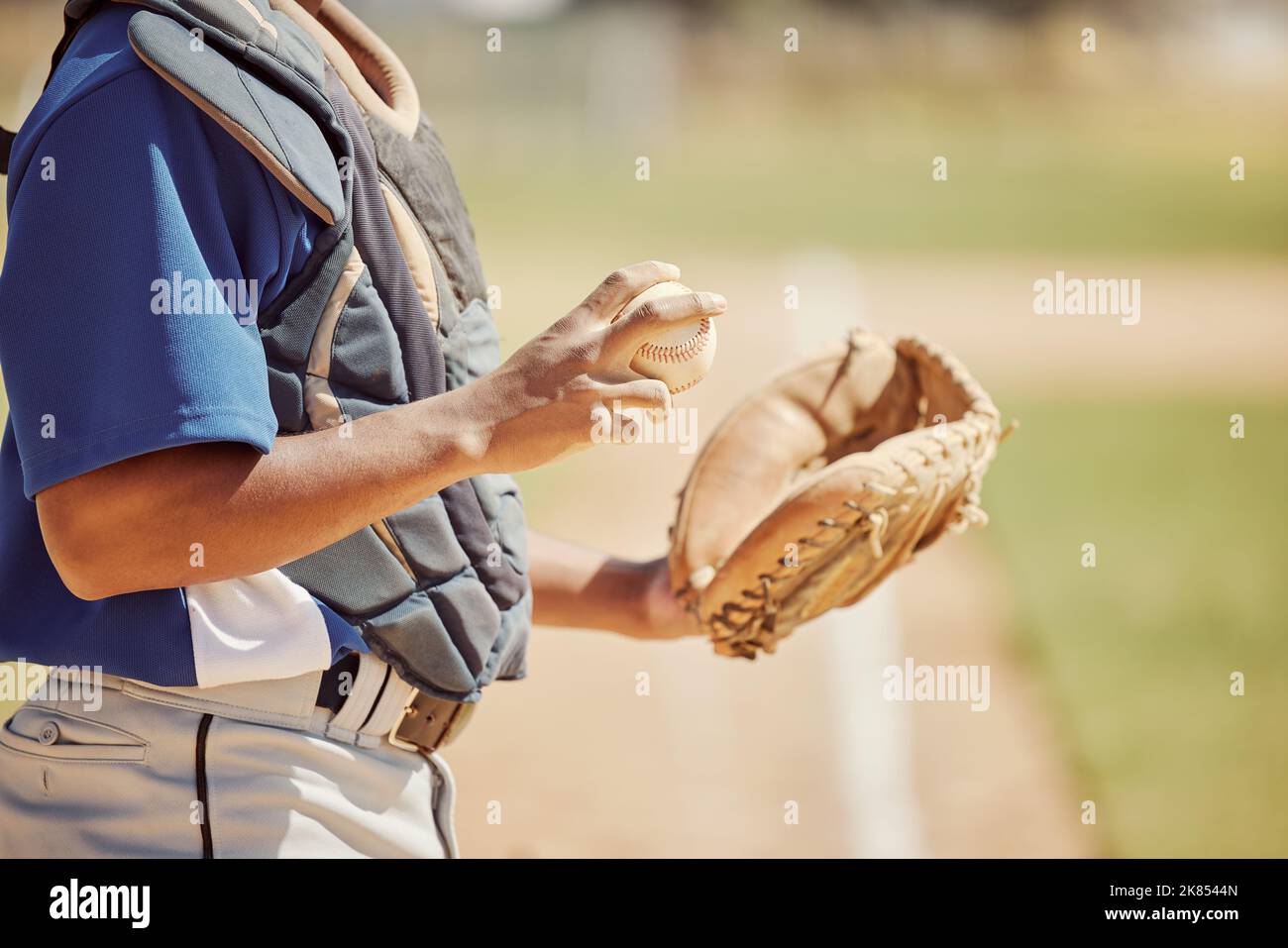 Baseball pitcher, sports and man athlete with ball and glove ready to ...