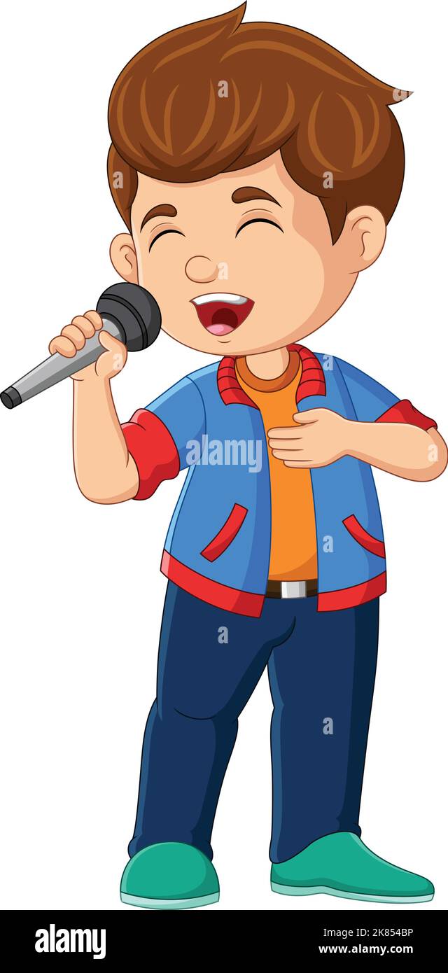 Cute little boy singing with the mic Stock Vector Image & Art - Alamy