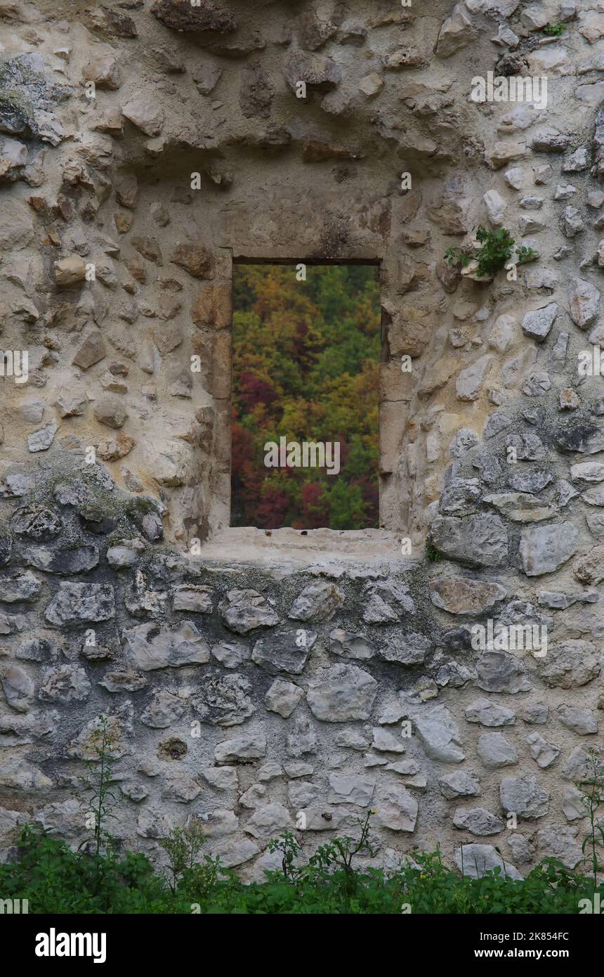 Pacentro - Abruzzo - Italy - A small window lets you glimpse the autumn ...