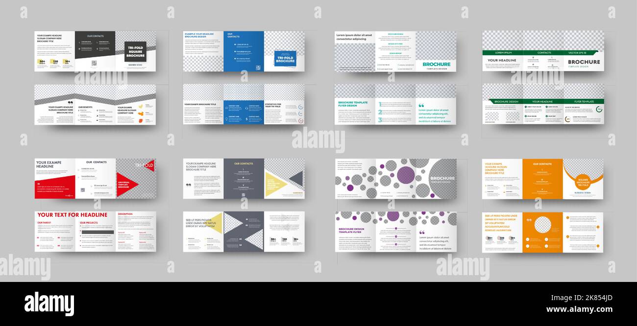 Vector square tri-fold template with color geometric design, with ...