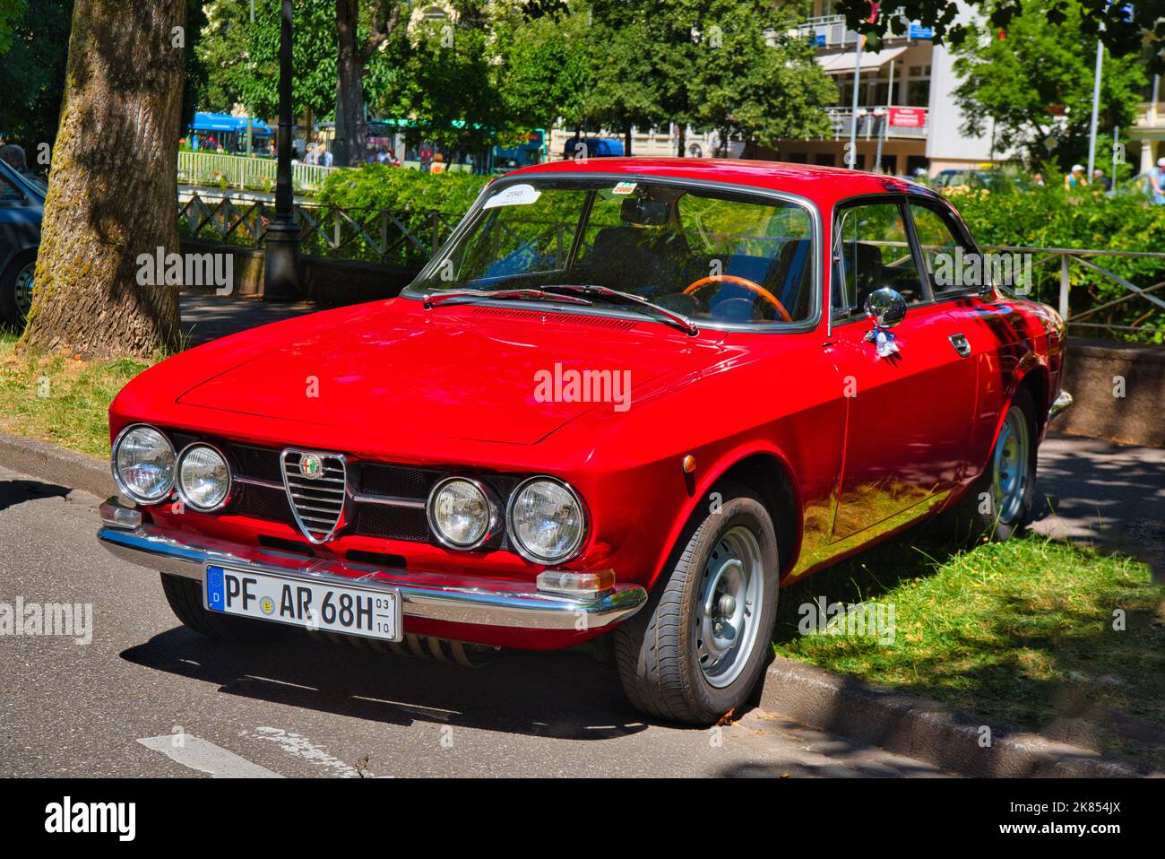 BADEN BADEN, GERMANY - JULY 2022: red Alfa Romeo 1750 GTV 1300 ...